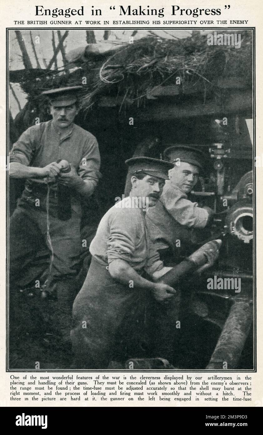 Engaged in 'Making Progress', three British Gunners at work on the ...