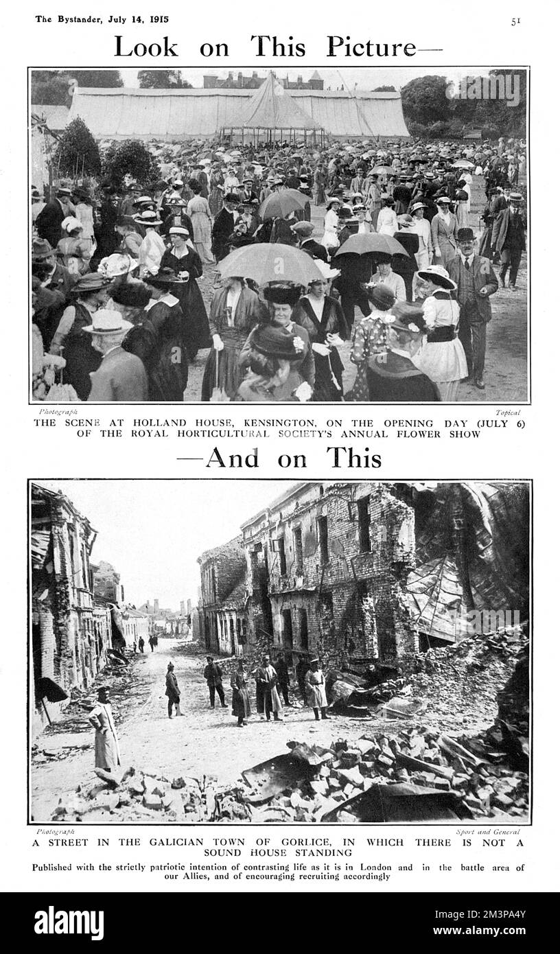 Contrast of British Flower Show & ruined town, Galicia, WW1 Stock Photo ...