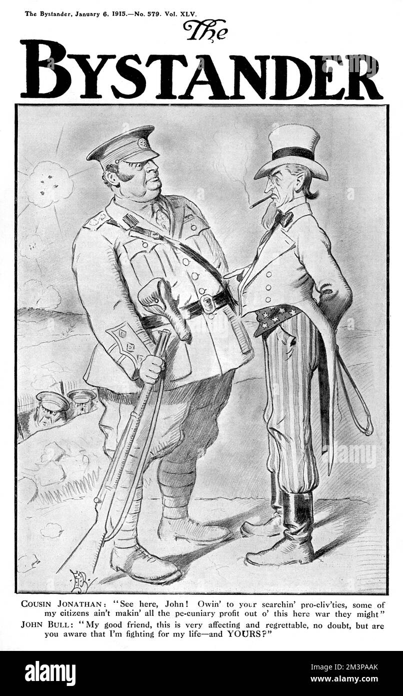 Front cover of The Bystander, 1915: US war profiteering Stock Photo - Alamy