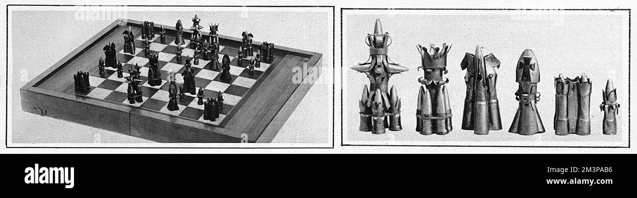 Chess set made from gun cartridges, WW1 Stock Photo - Alamy