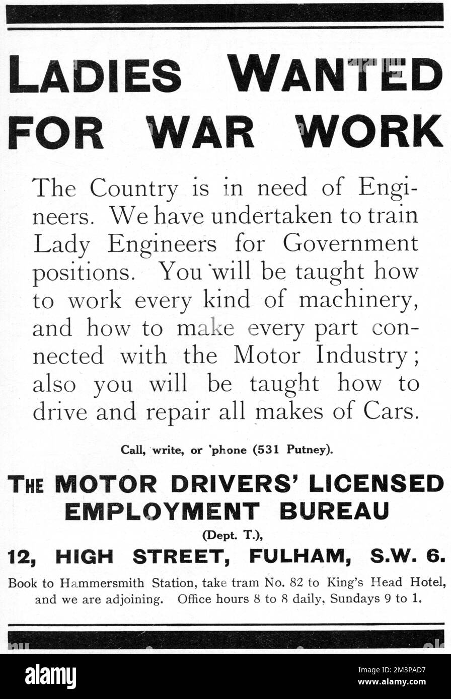 Women wanted for War Work, WW1 Stock Photo - Alamy