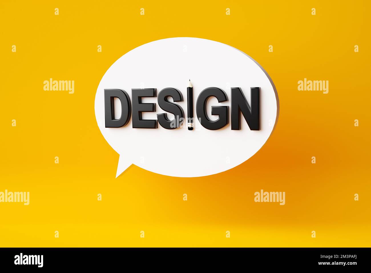Pencil and speech bubble with the word Design on yellow background ...