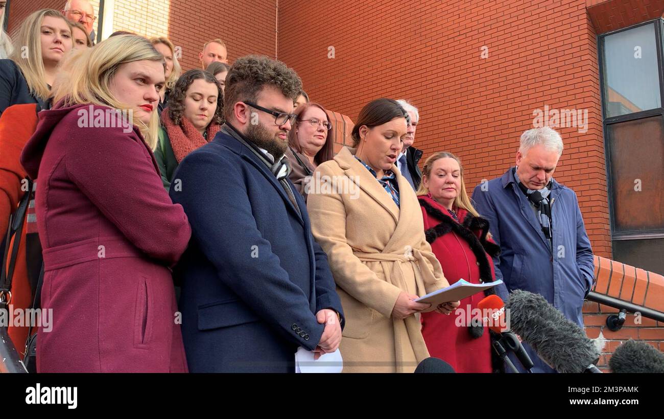 Screen grab taken from PA video of the family of Megan Newborough's ...