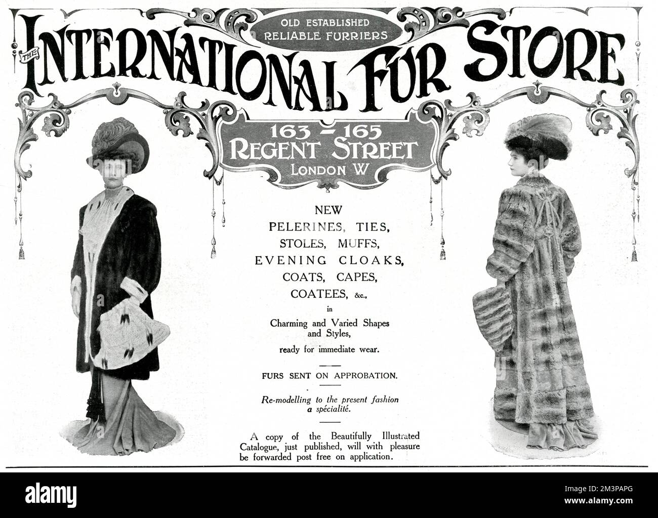 Two Edwardian women wearing the latest fur coats. Date: 1908 Stock ...