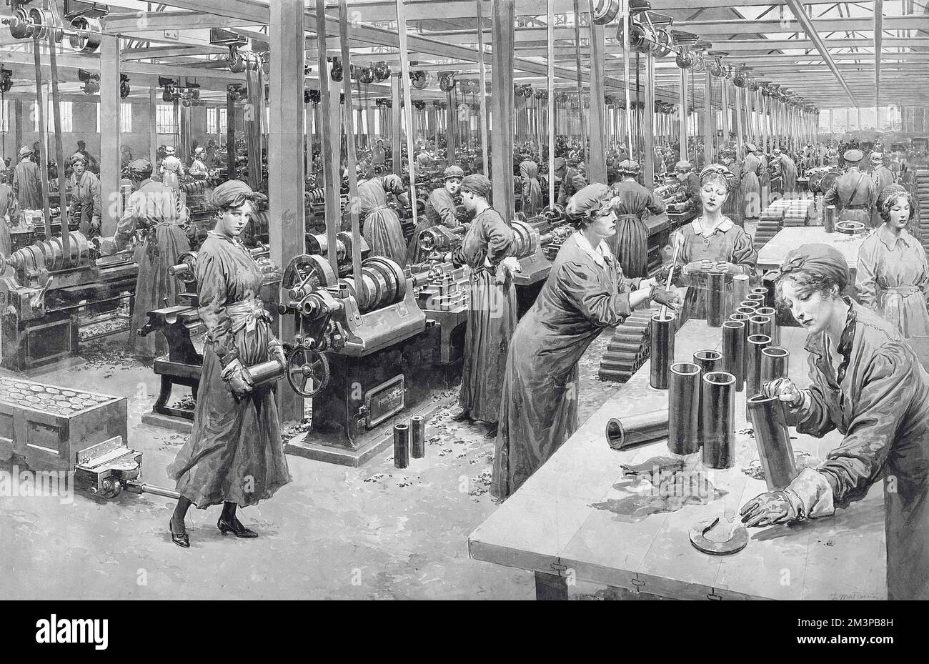 Women working in a munitions factory during the First World War. 1915 ...
