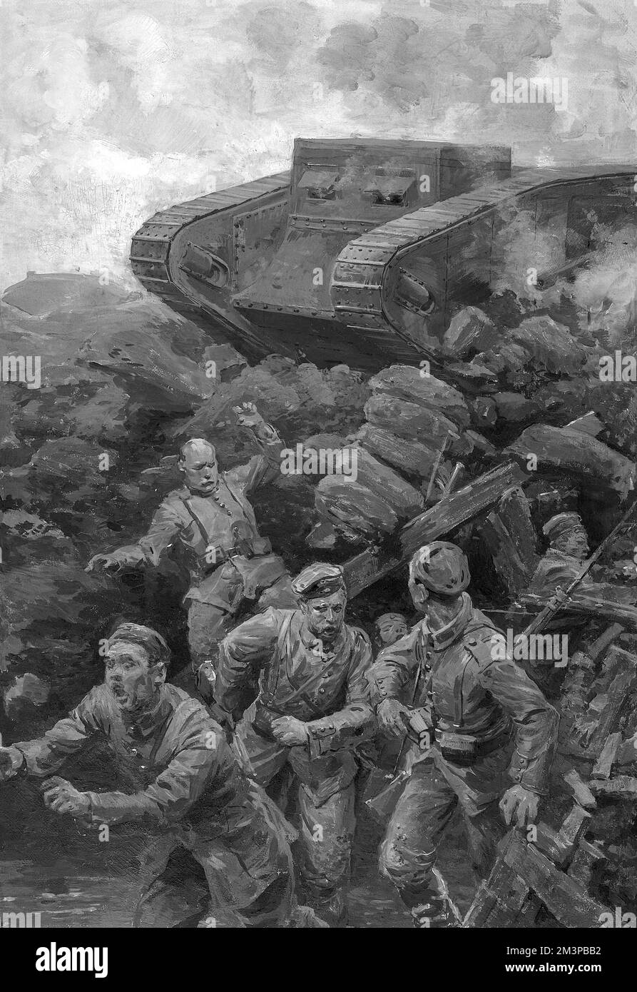 German soldiers fleeing from a firing tank, WW1 Stock Photo - Alamy