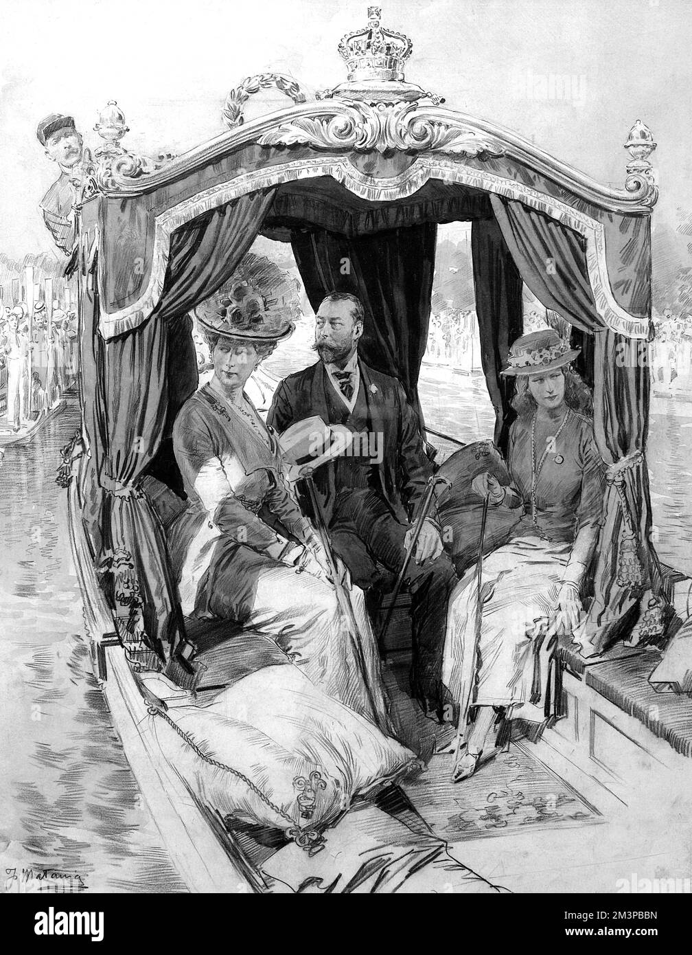 King george v and queen mary on the royal barge hi-res stock ...