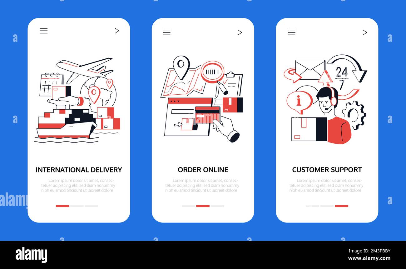 International delivery - line design style banners set Stock Vector ...