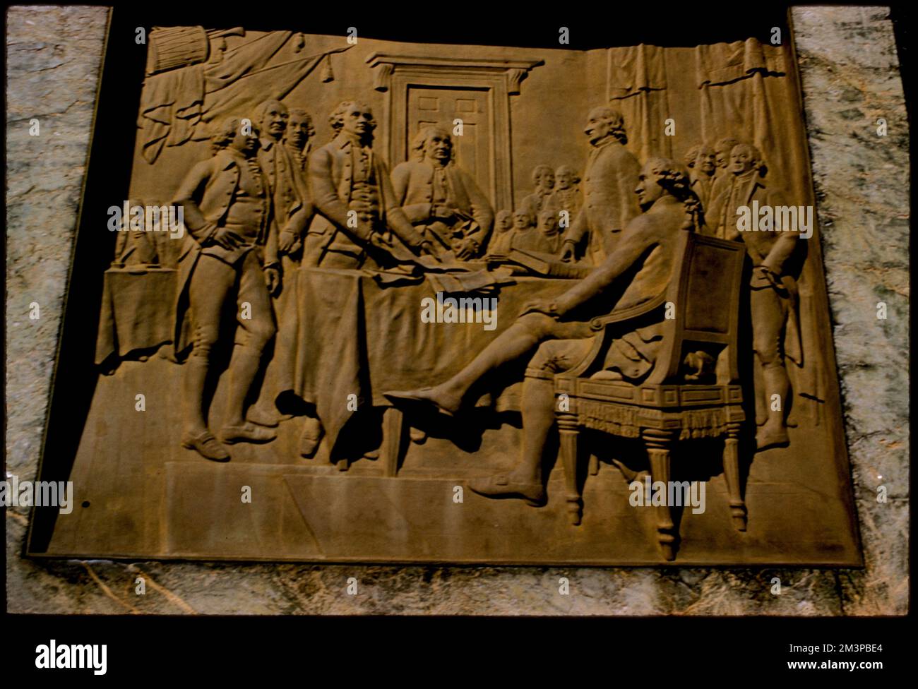 Relief sculpture of presentation of Declaration of Independence at base ...
