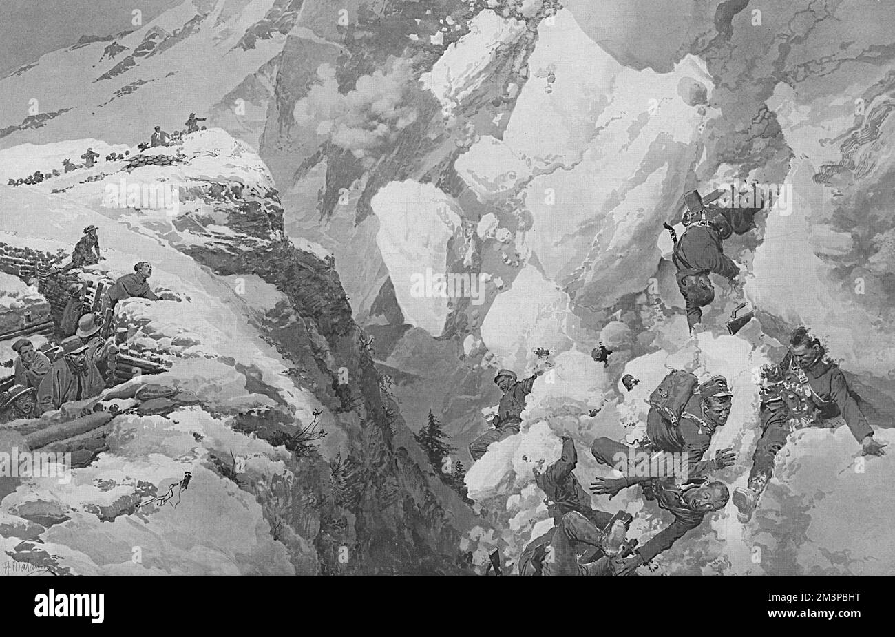 Austrian troops swept away in avalanche by Matania, WW1 Stock Photo - Alamy