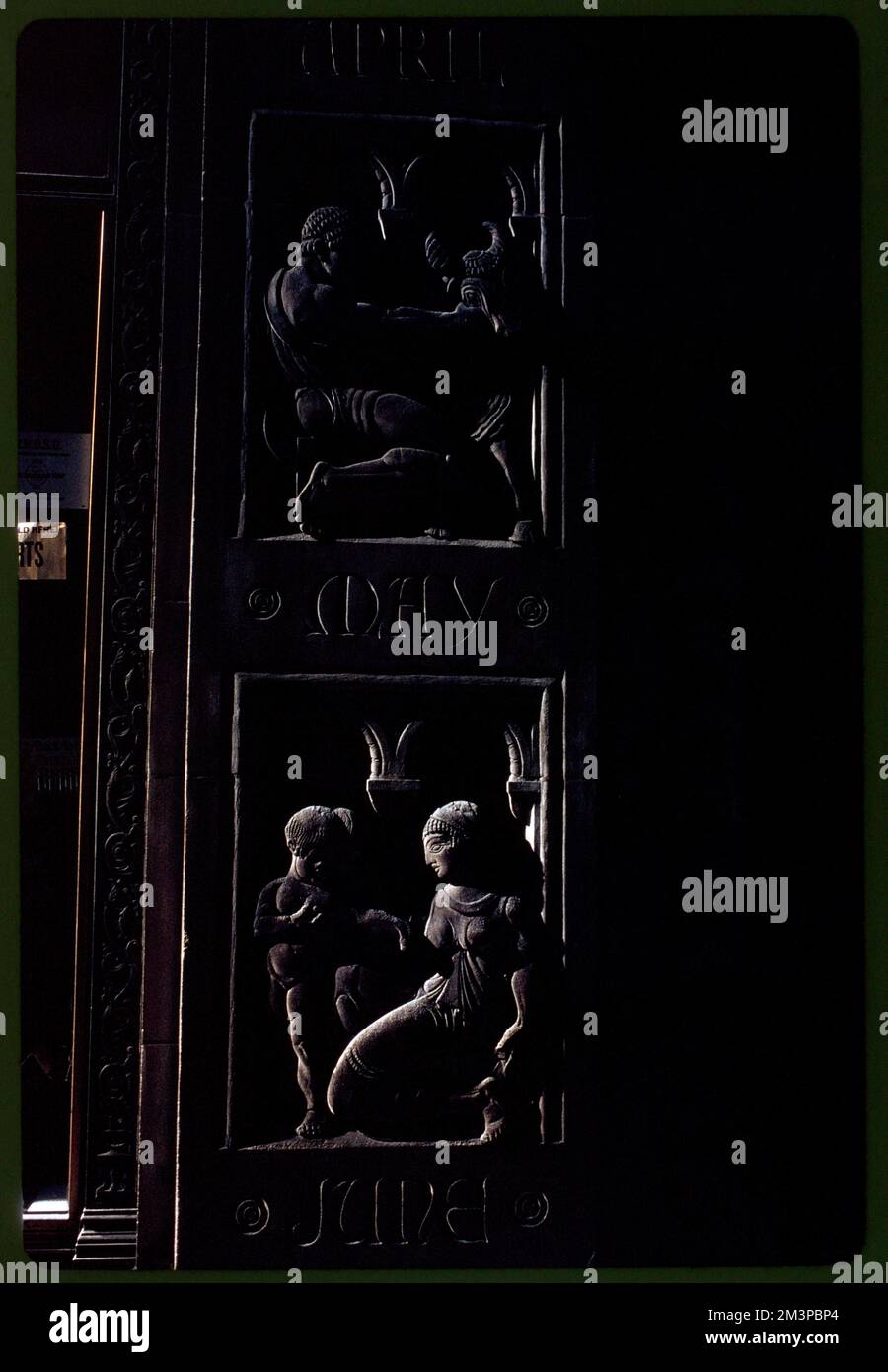 Relief sculpture panels representing months of May and June, Salmon ...