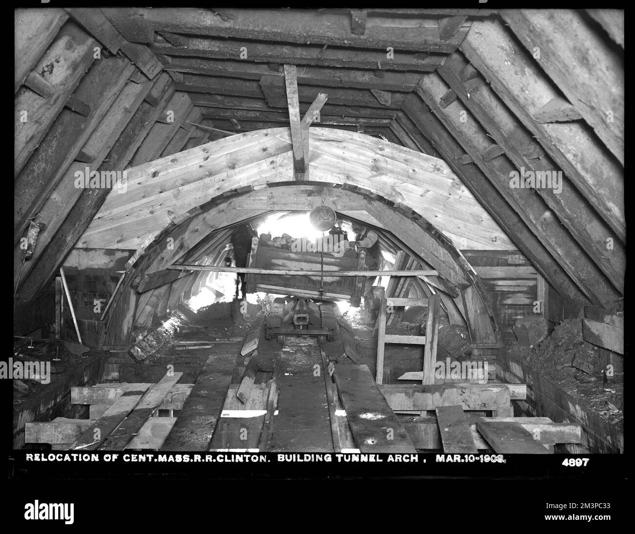 Relocation Central Massachusetts Railroad, building tunnel arch ...