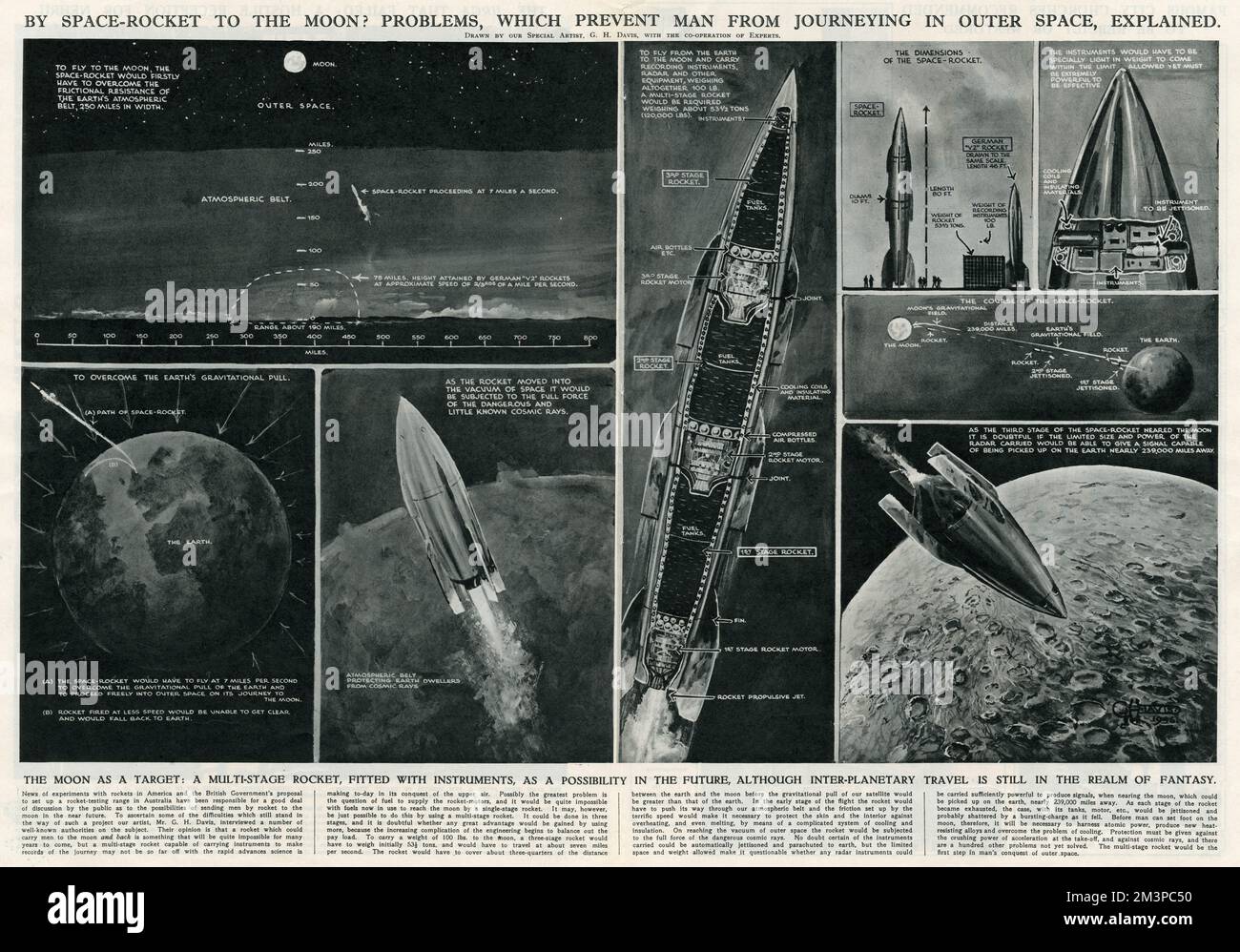 Space rocket to the Moon 1946, by G. H. Davis Stock Photo - Alamy