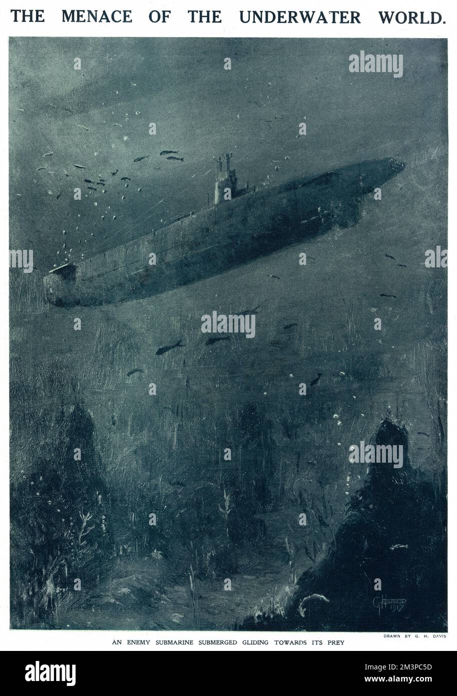 German submarine by G. H. Davis, WW1 Stock Photo - Alamy