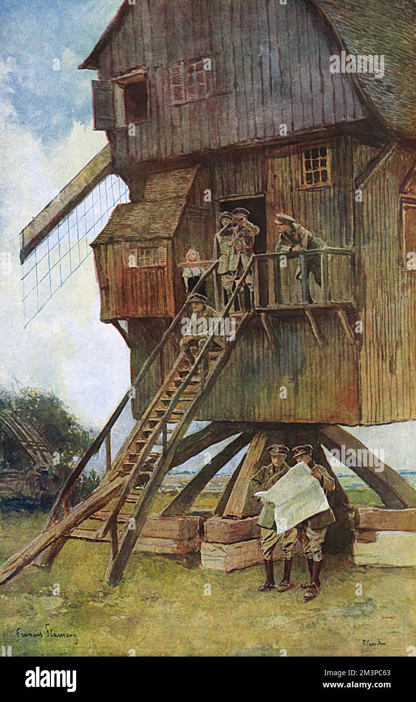 British observation post in a windmill, WW1 Stock Photo - Alamy