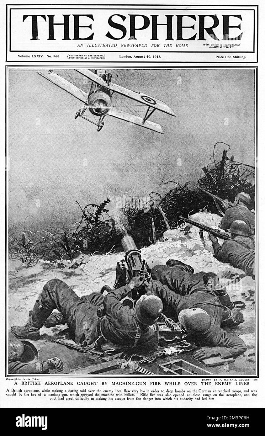 A British aeroplane, caught making a daring raid over enemy lines and ...