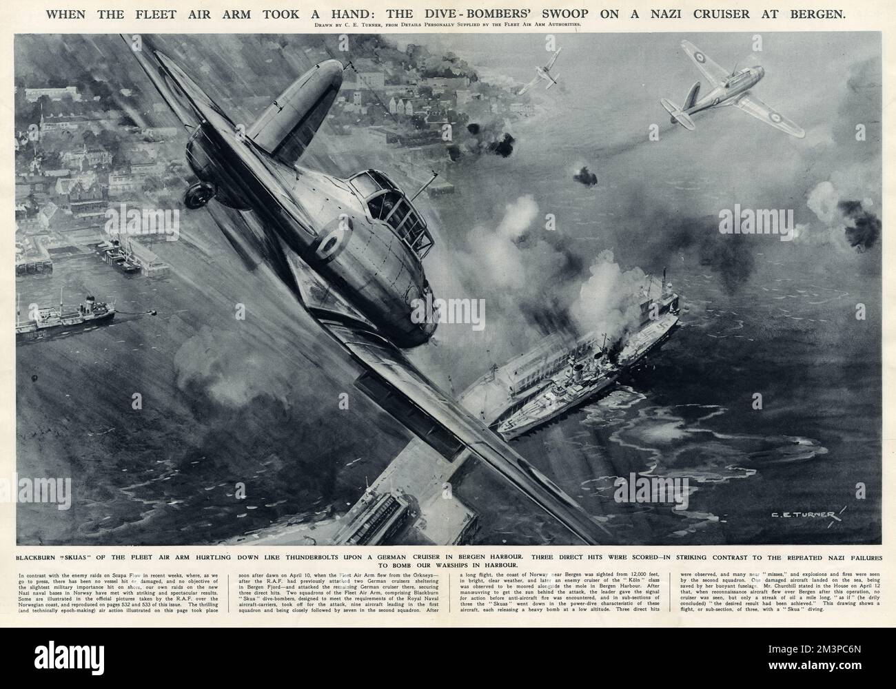Dive-bombers swoop on a Nazi cruiser at Bergen Stock Photo - Alamy