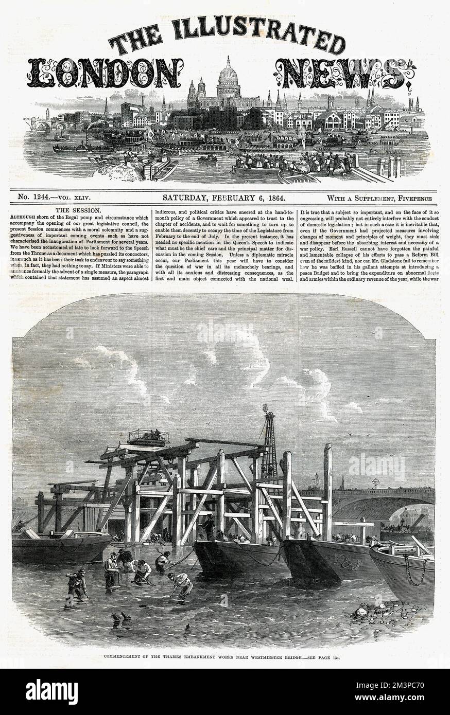 ILN front cover - start of Thames Embankment works Stock Photo - Alamy