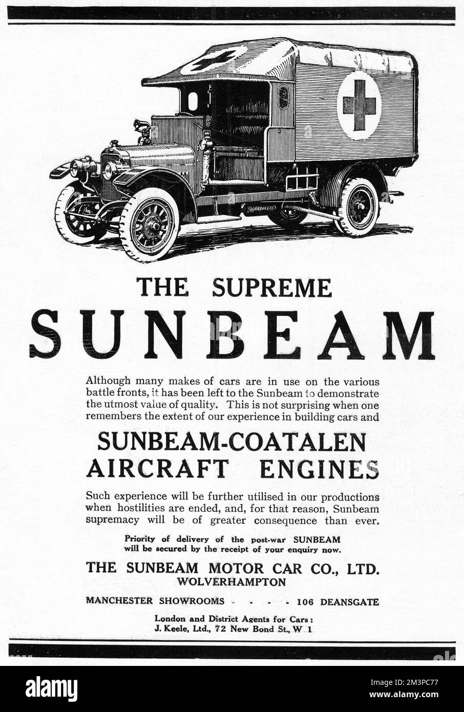 Sunbeam motors advertisement, WW1 Stock Photo - Alamy