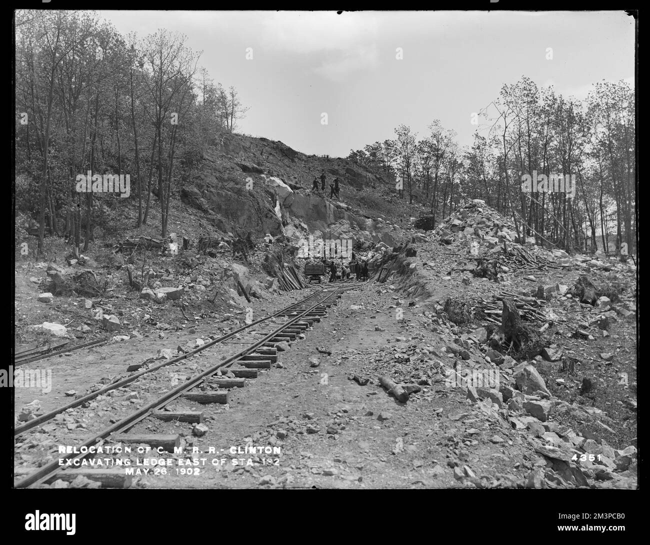 Relocation Central Massachusetts Railroad, excavating ledge, east of ...