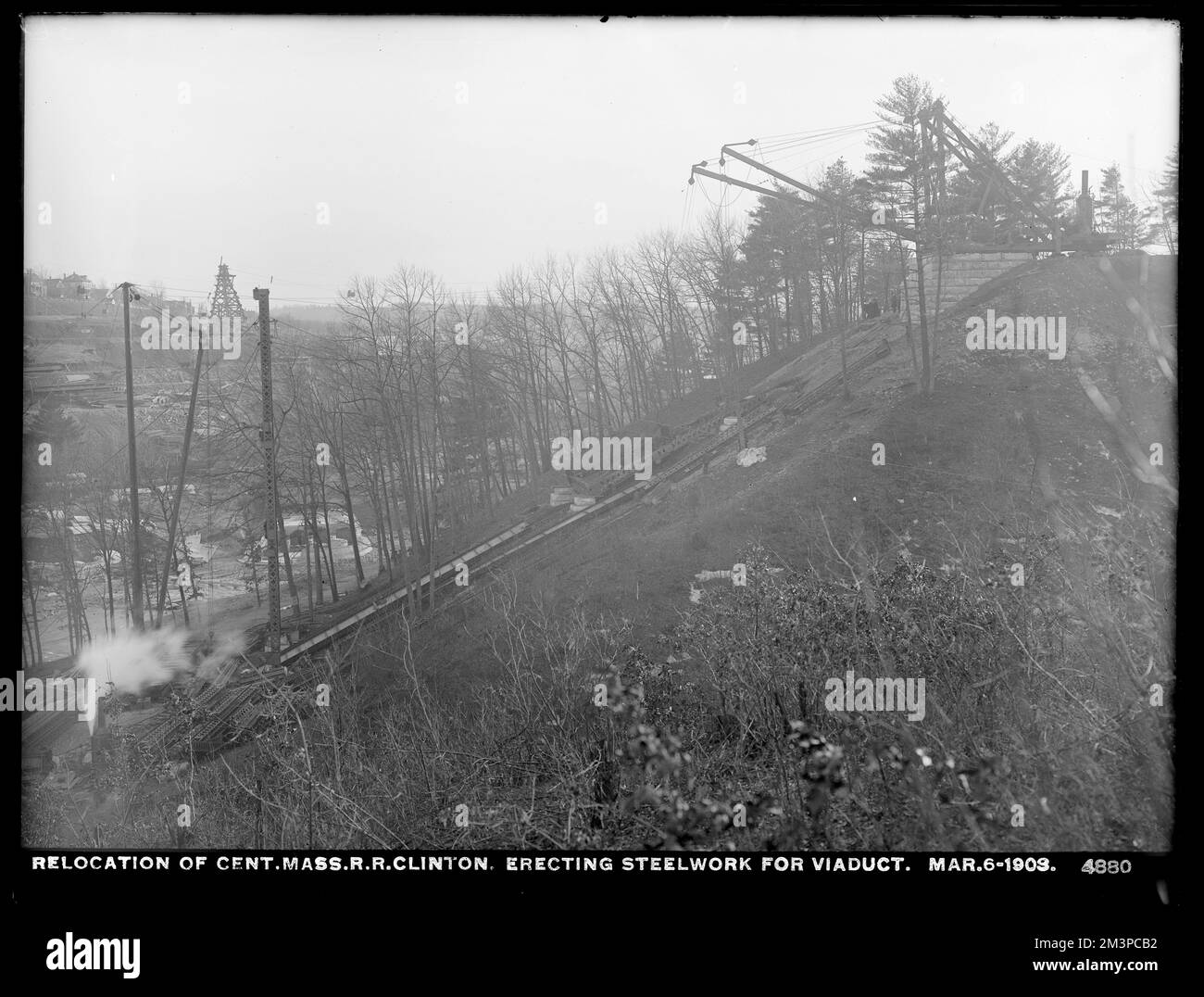 Relocation Central Massachusetts Railroad, erecting steelwork for ...