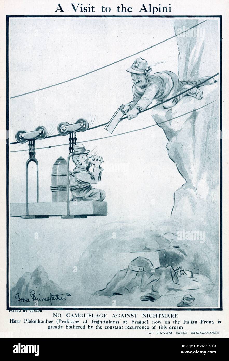 A Visit to the Alpini by Bruce Bairnsfather, WW1 cartoon Stock Photo ...