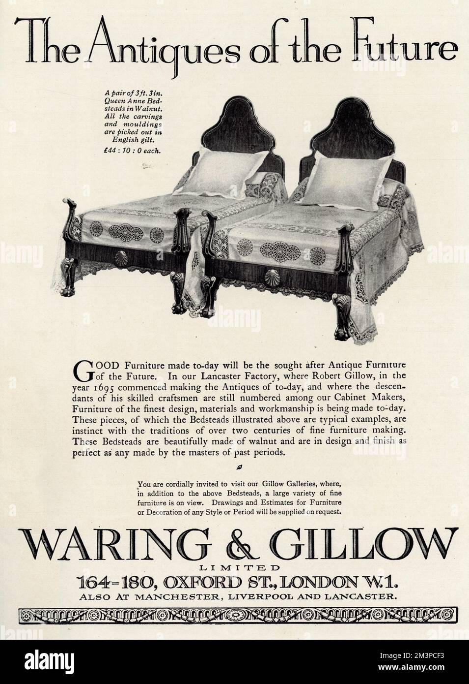 Advert for Waring & Gillow twin beds 1922 Stock Photo - Alamy