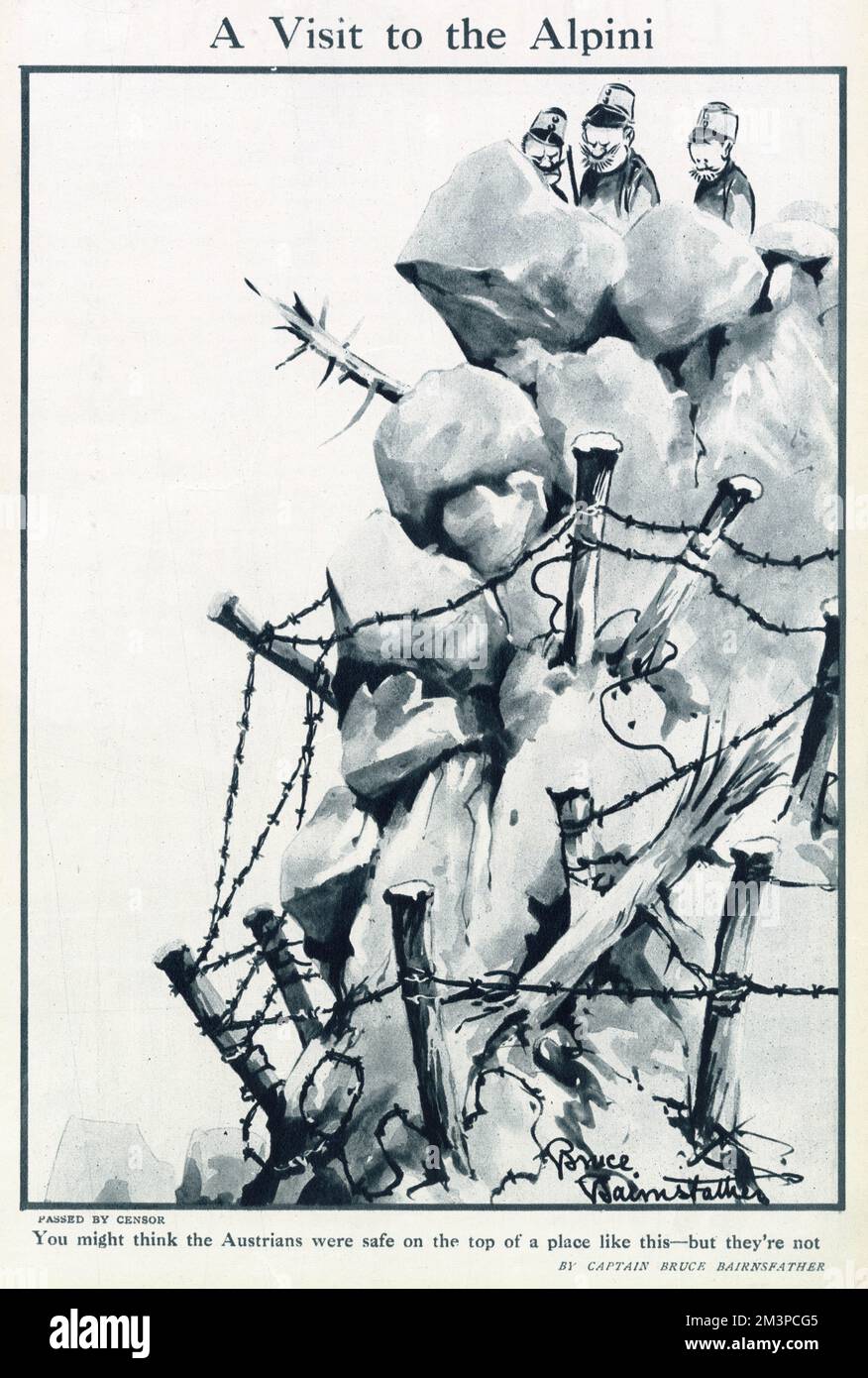 A Visit to the Alpini by Bruce Bairnsfather, WW1 cartoon Stock Photo ...