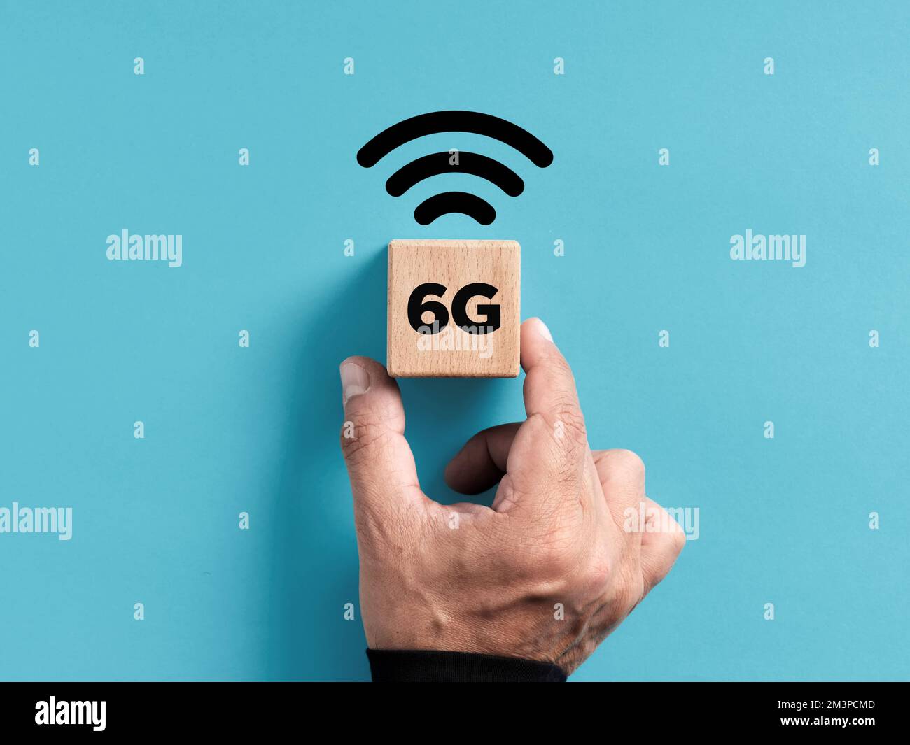 6G communication technology and connection speed concept. Hand places ...