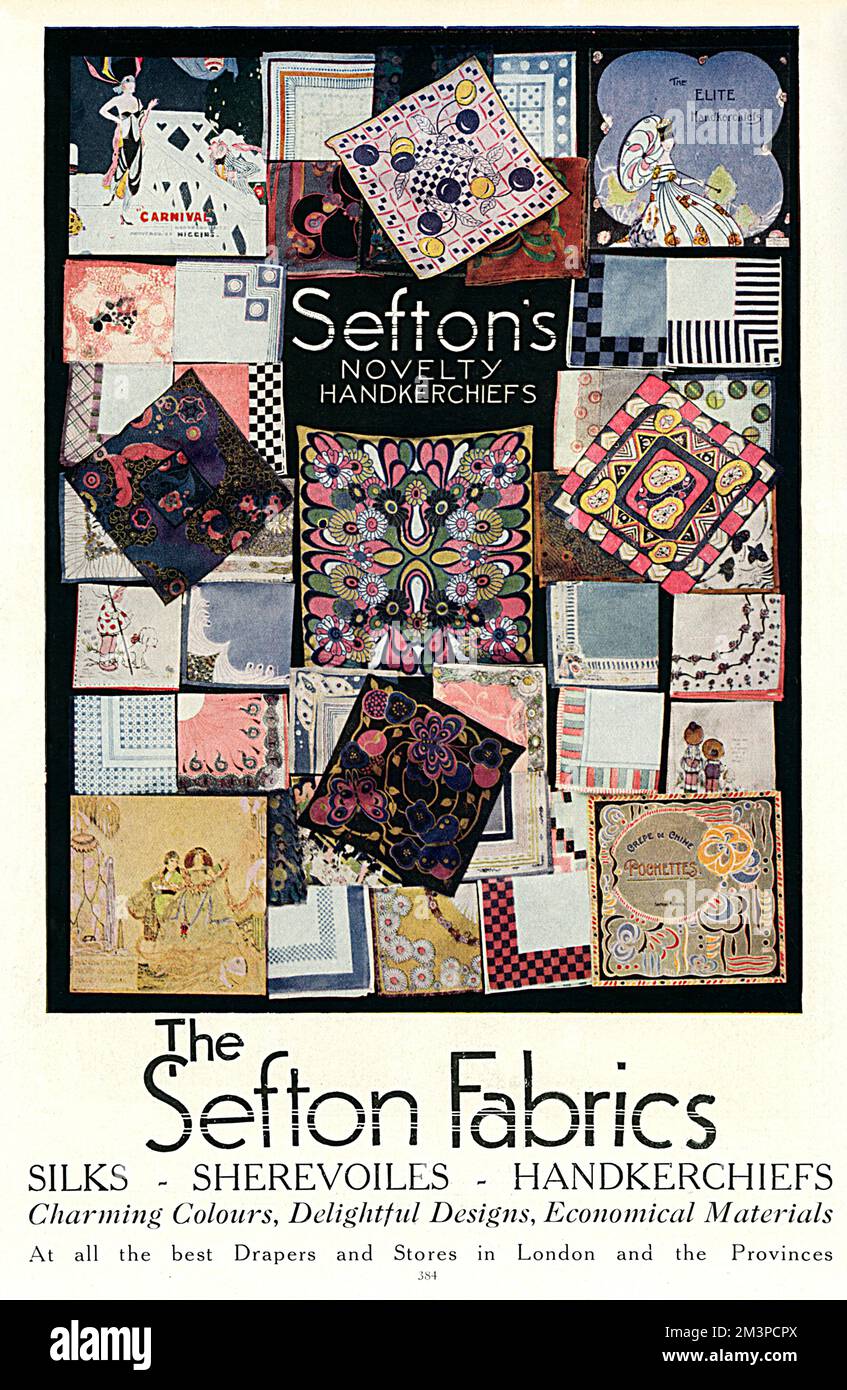 Advertisement for silks, sherevoiles and handkerchiefs from Sefton's ...