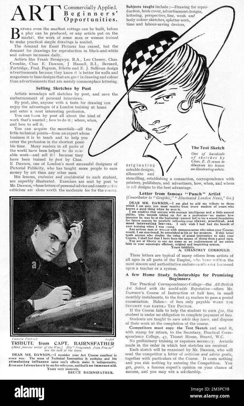 A page from The Bystander, 15 March 1916, advertising a postal art ...