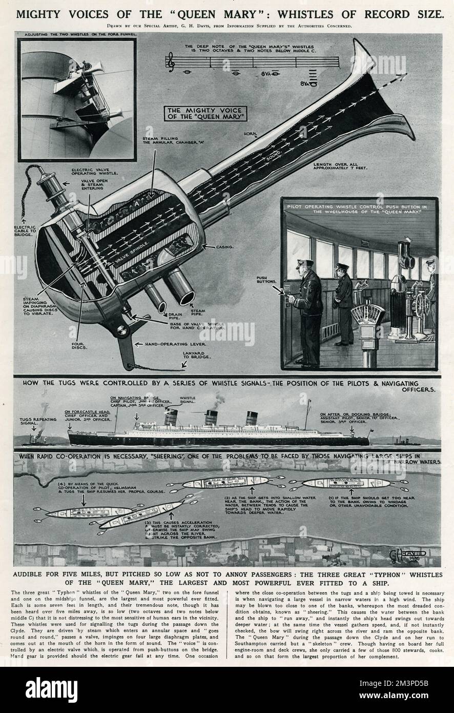 Queen Mary's three giant whistles two on the fore funnel and one on the ...