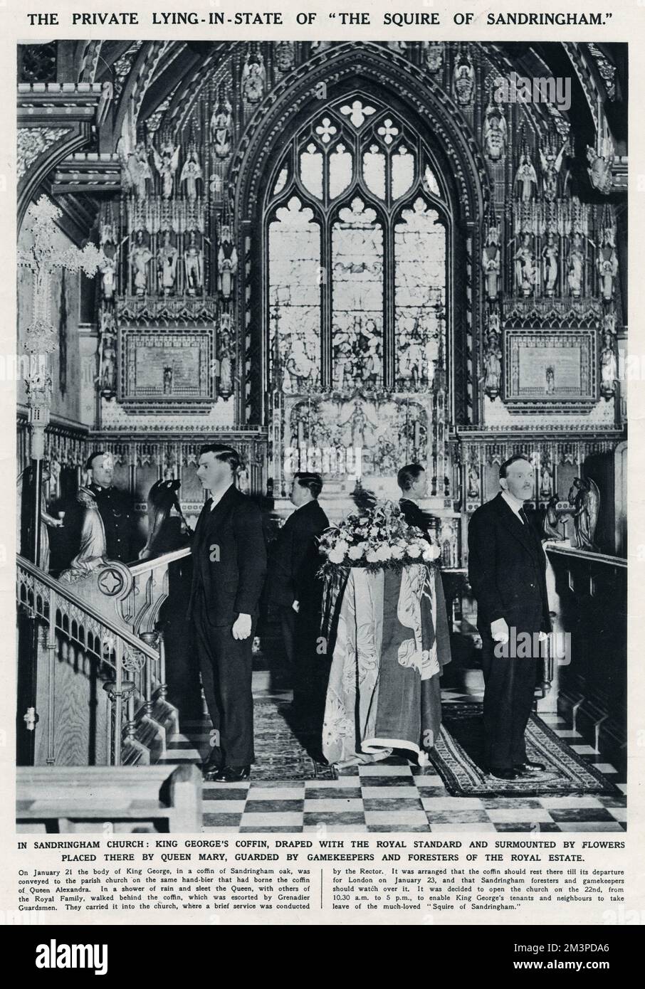 The late King George V lying-in-state in the little grey-stoned church ...