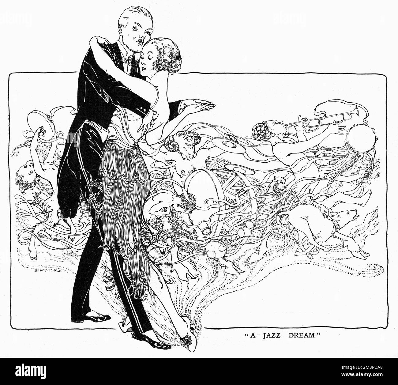 A couple dance closely together to jazz music, while an imaginary ...