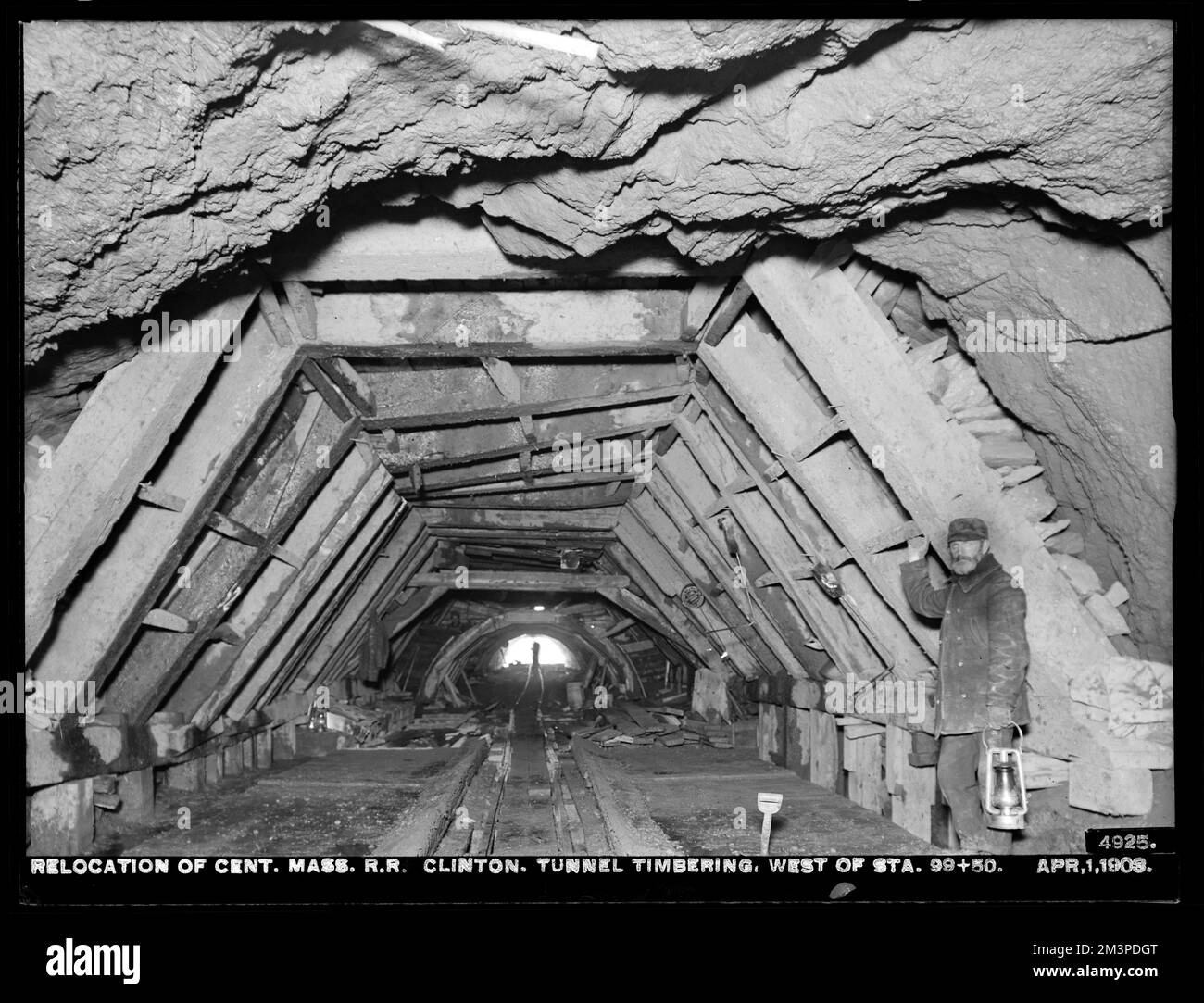 Relocation Central Massachusetts Railroad, tunnel timbering, west of ...