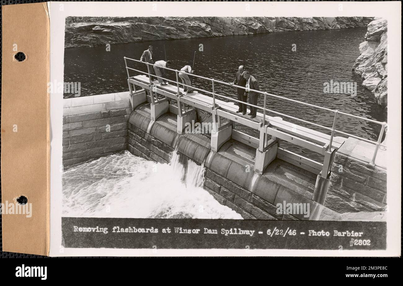Removing flashboards at Winsor Dam Spillway, Quabbin Reservoir, Mass ...