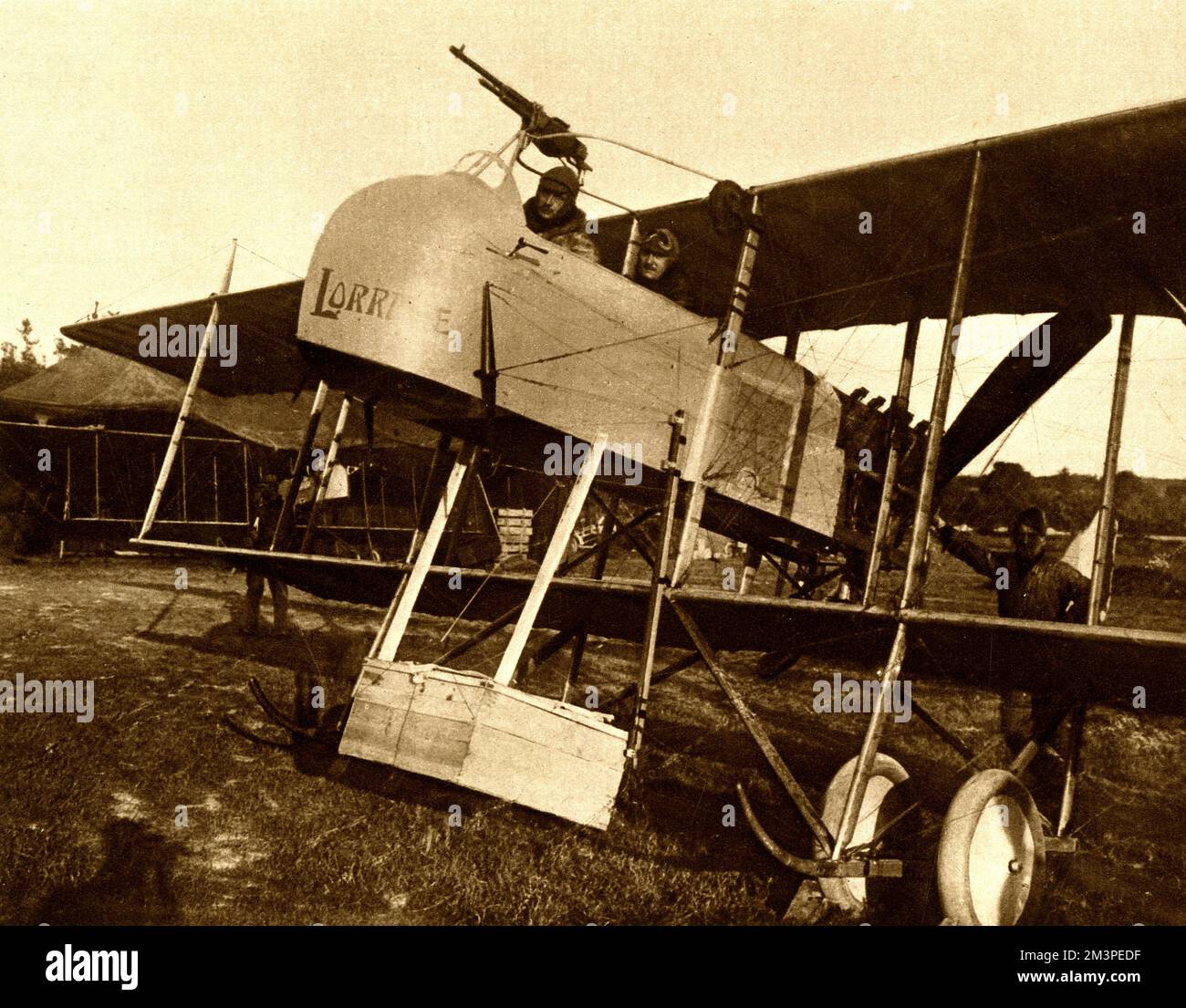 WW1 - Two French pilots seated in their aircraft called 'Lorraine' as ...