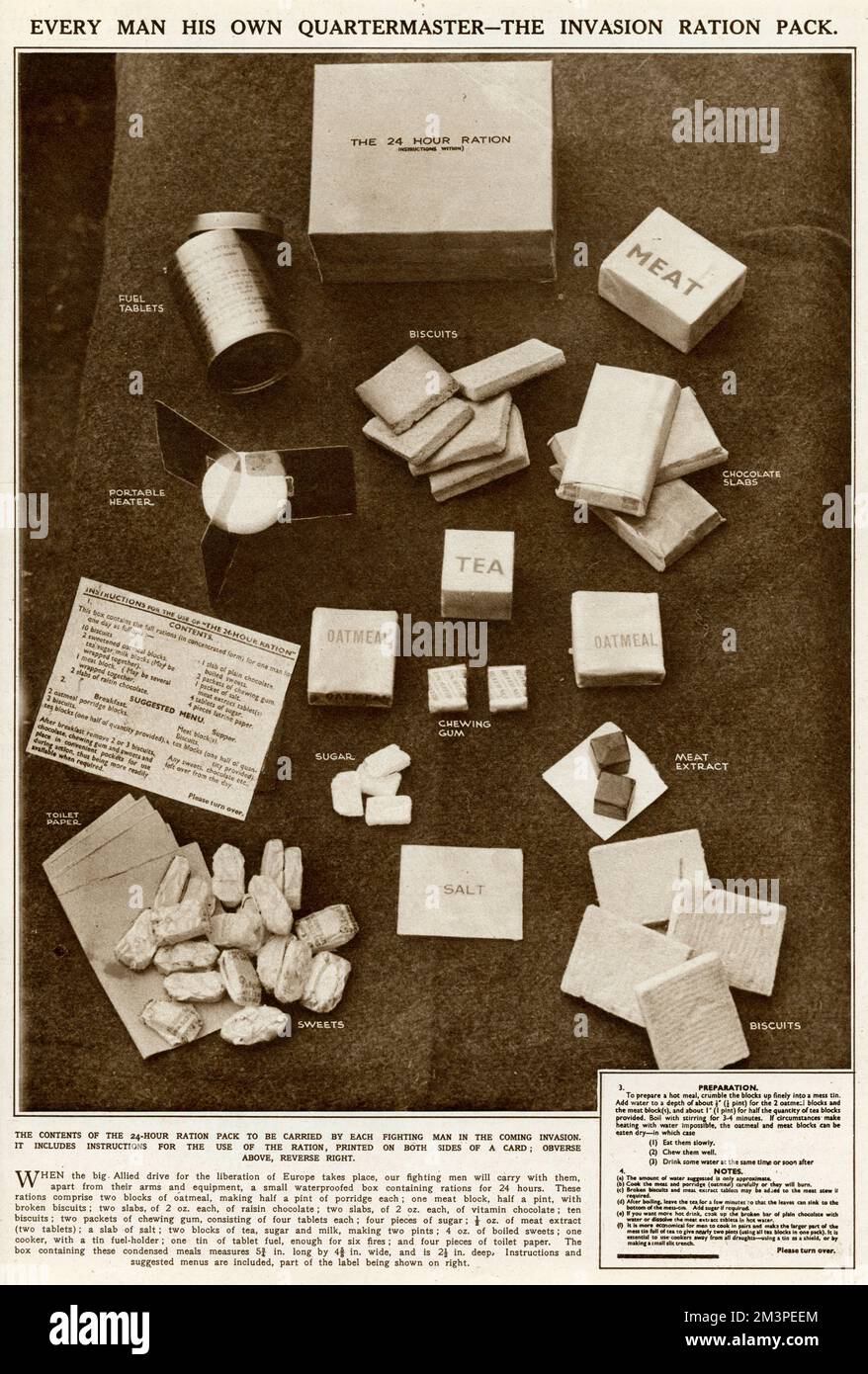 The contents of the 24-hour ration pack which was to be carried by ...