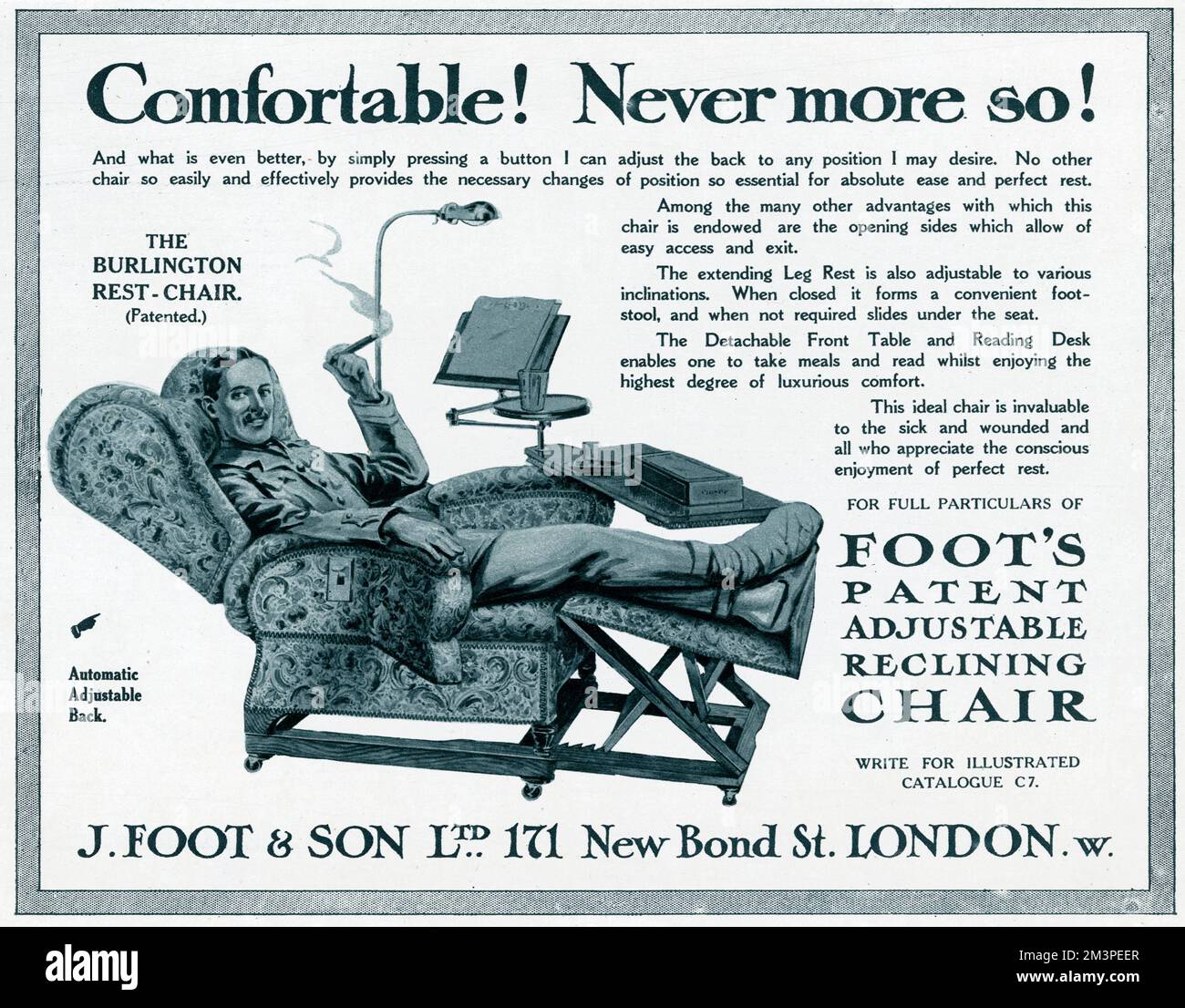 Advert fo J. Foot & Son, convalescing in comfort 1915 Stock Photo - Alamy