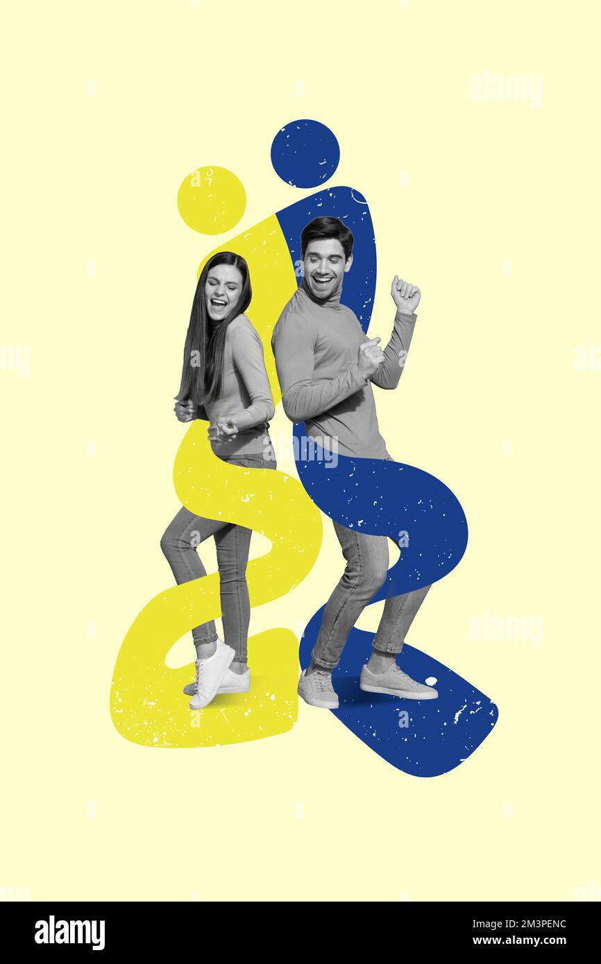 Collage photo of young couple together dancing students doodle ...