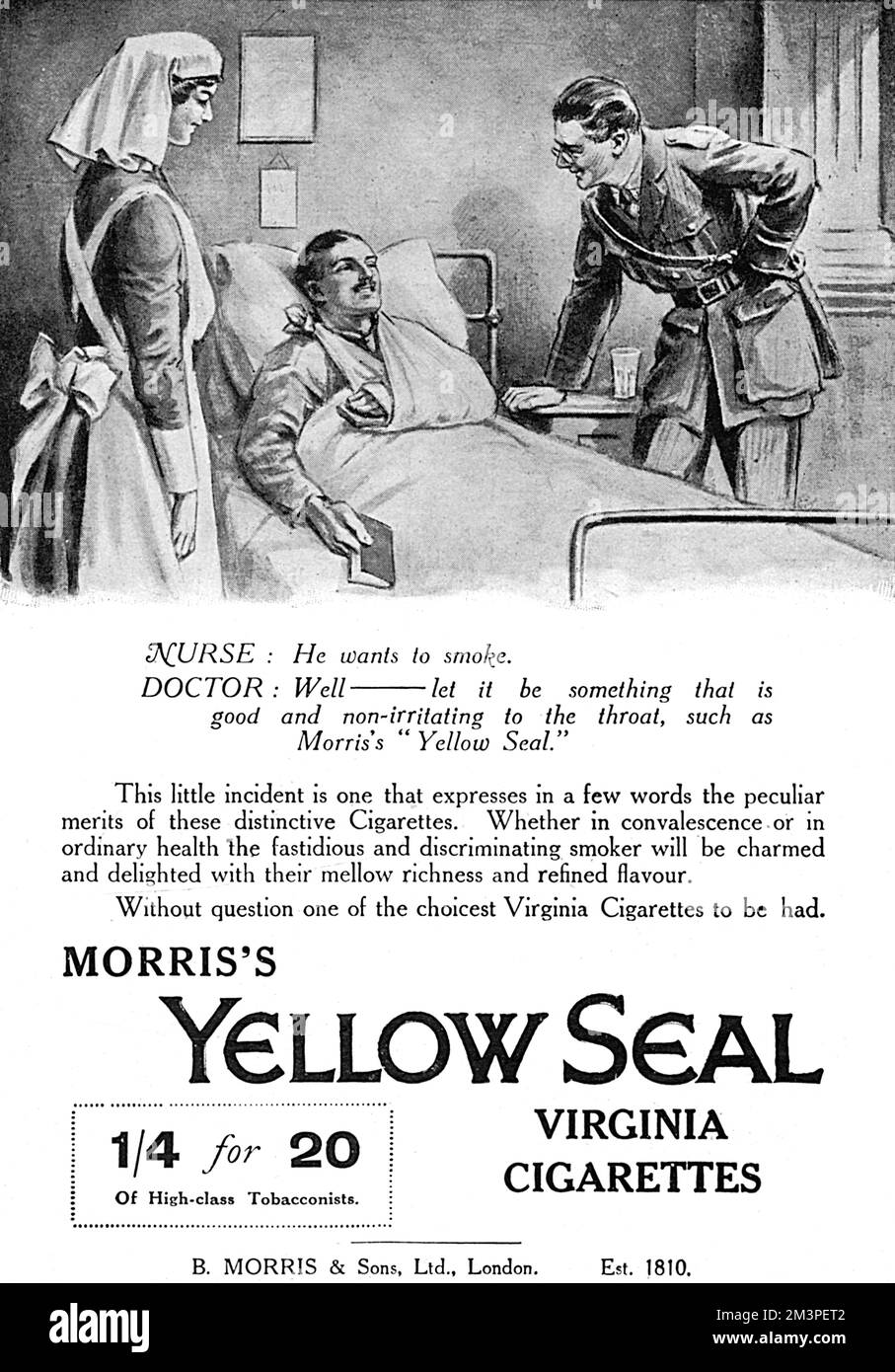 Yellow Seal cigarettes advertisement, WW1 - wounded soldier Stock Photo ...