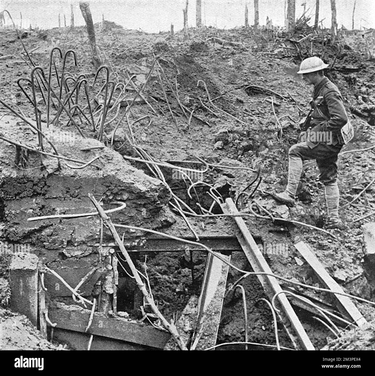 Effect of British shell on German dug out, WWI Stock Photo - Alamy