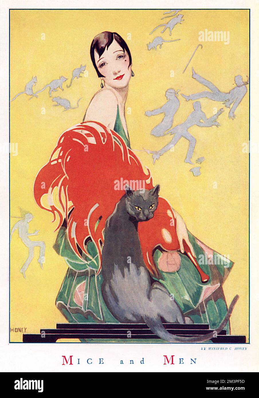 Mice and Men by Winifred C. Honey, 1920s woman with cat Stock Photo - Alamy