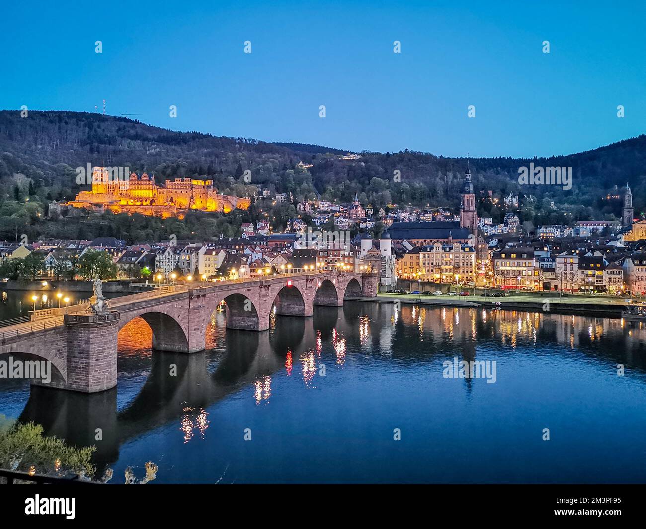 The Karl Theodor Bridge against the scenic Heidelberg cityscape in the ...
