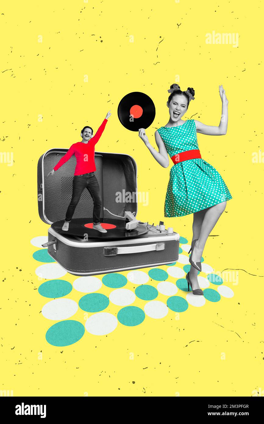 Creative photo 3d collage artwork postcard poster picture of two happy ...