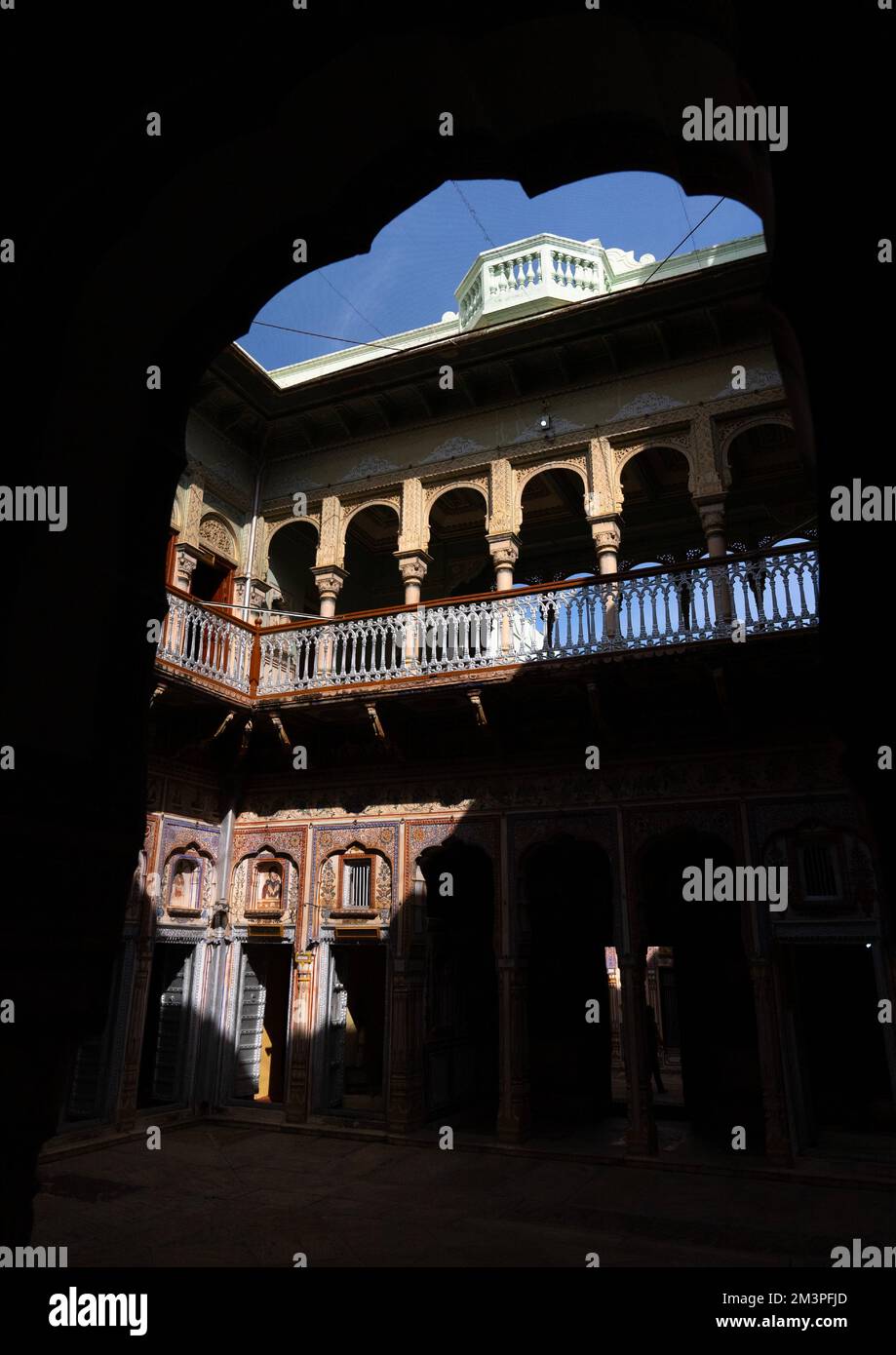 Old historic haveli balconies, Rajasthan, Nawalgarh, India Stock Photo ...