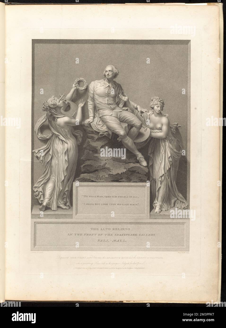 Represents Shakspeare seated between the Dramatic Muse and the Genius ...