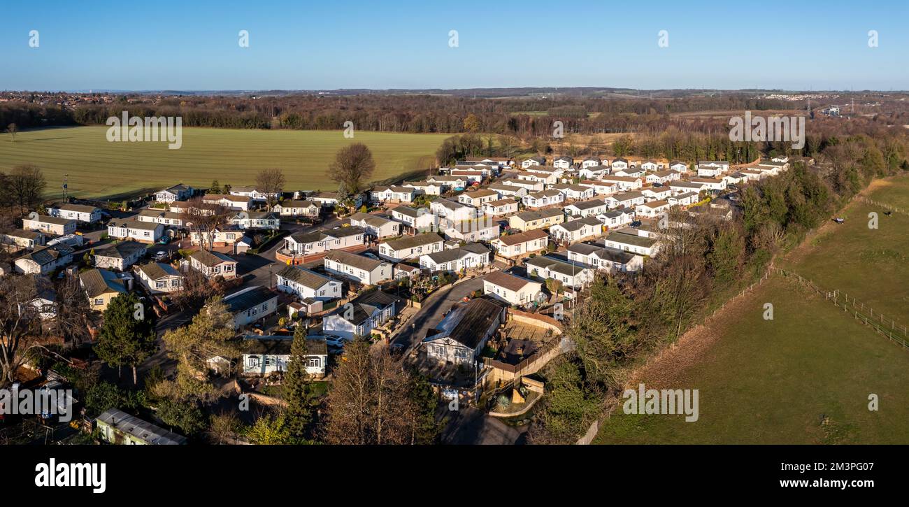 WAKEFIELD, UK - DECEMBER 14, 2022. An aerial view of a caravan holiday ...