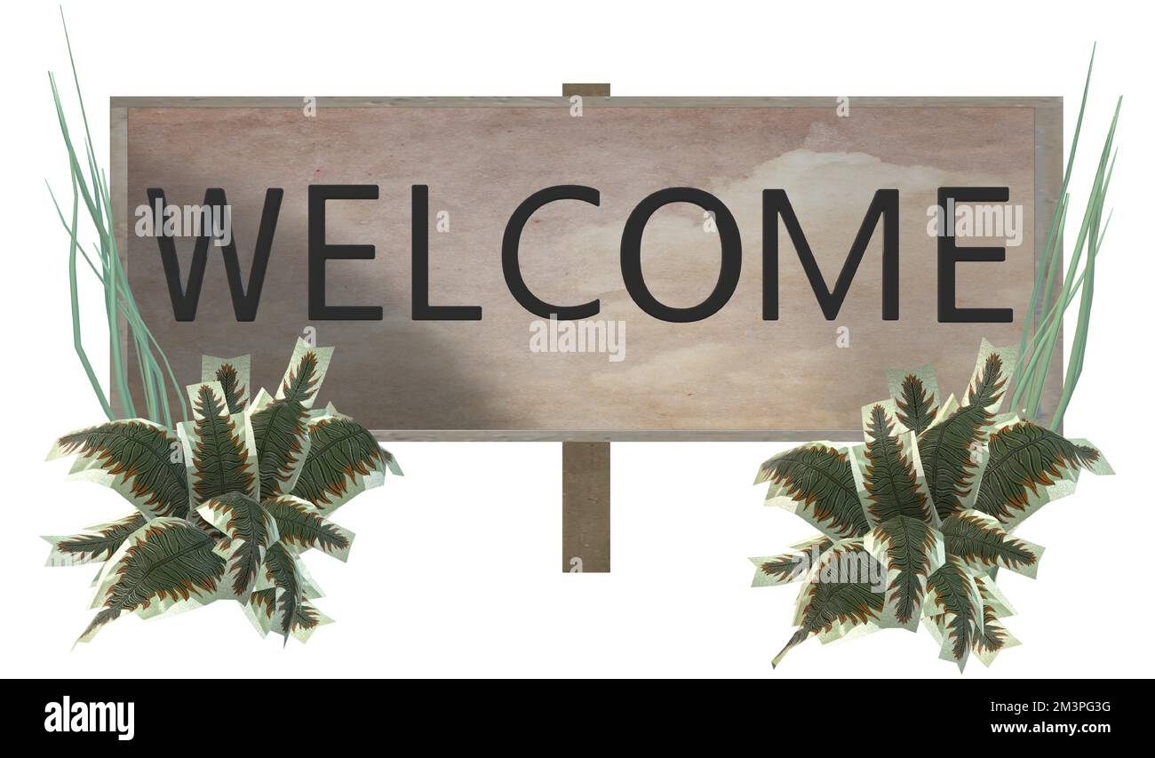 Welcome Sign Decorated with Green Plants Stock Vector Image & Art - Alamy