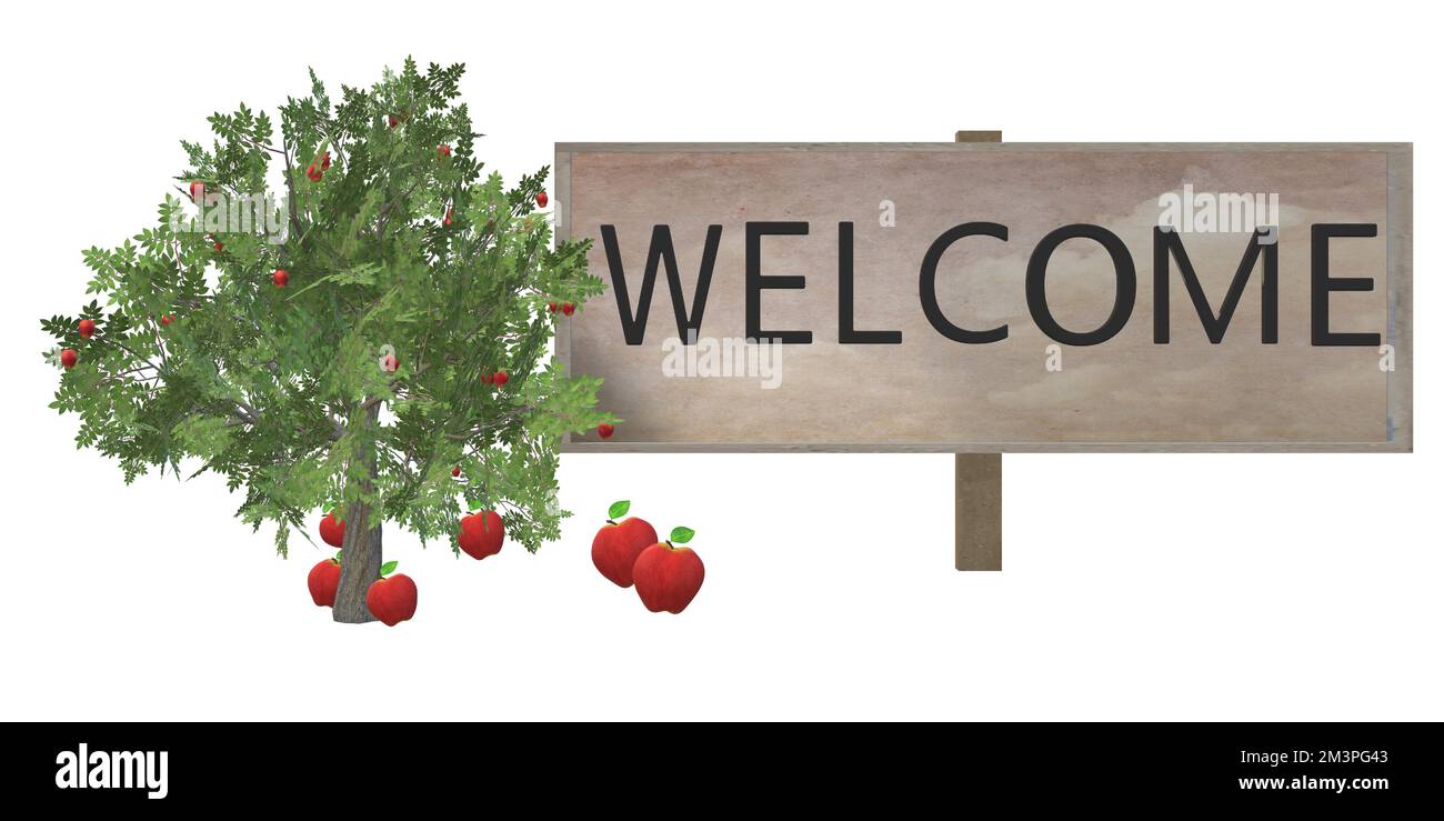 Welcome Sign with Apple Tree Stock Vector Image & Art - Alamy